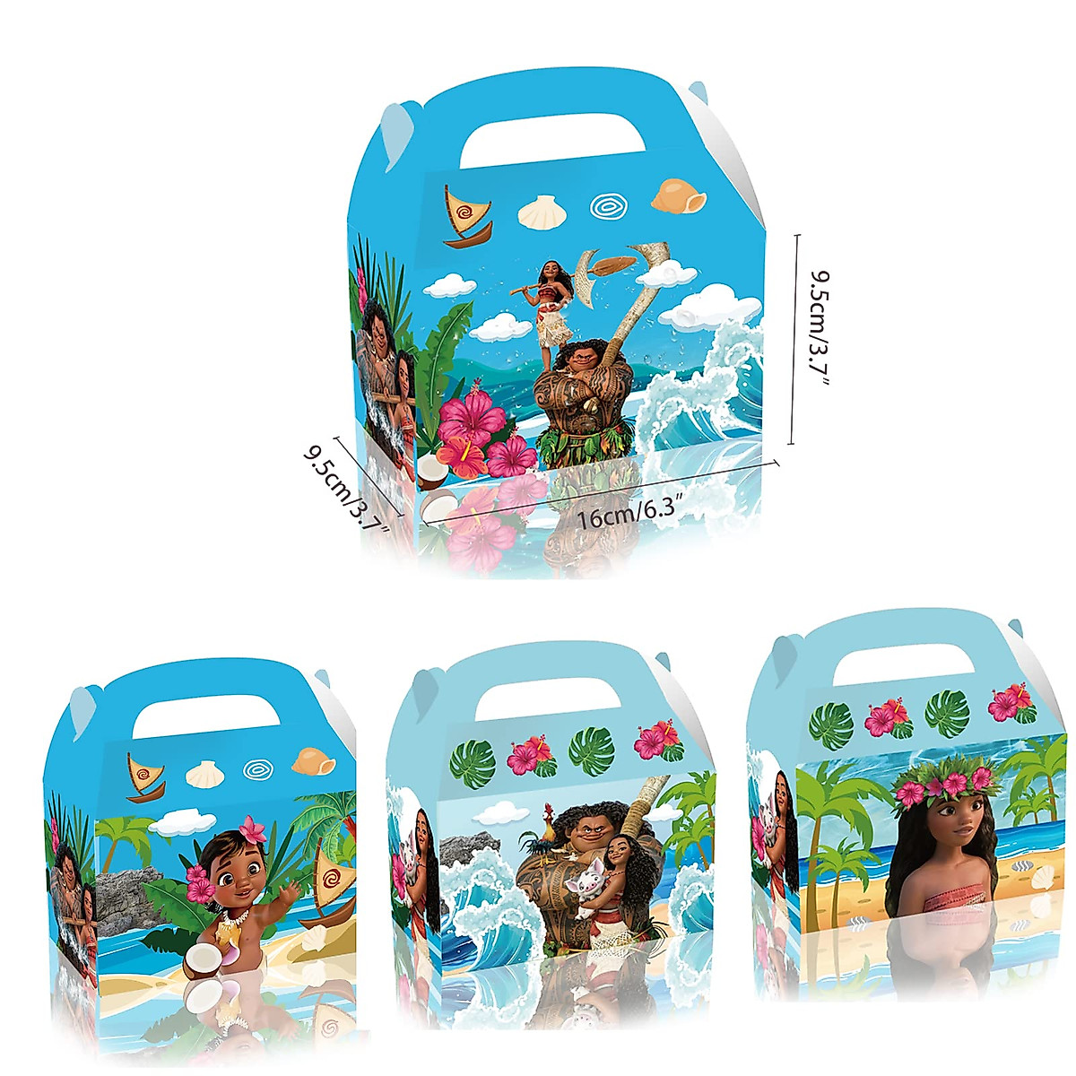 DAGORD 12Pcs Moana Princess Birthday Party Supplies Kids Party Treat Boxes Candy Gift Bags Party Favors for Moana Princess Theme Party Decorations School Classroom Rewards Prizes