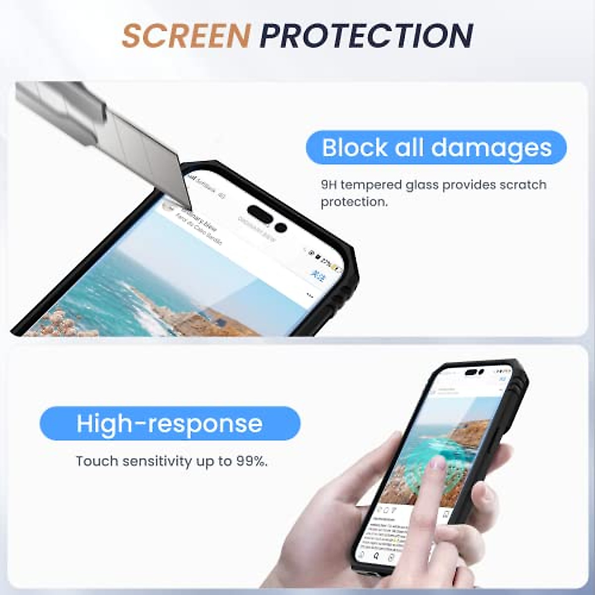 Goton for iPhone 14 Pro Max Case with Screen Protector - Slide Camera Cover Phone Case with Ring Stand, Heavy Duty Military Grade Shockproof Rugged Bumper for iPhone 14 Pro Max Accessories Black