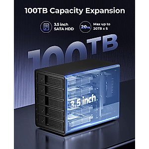 ORICO 5 Bay Raid Hard Drive Enclosure Aluminum USB 3.0 to SATA Hard Drive Tray Less Docking Station Max Up to 100TB Support RAID 0/1/3/5/10/JBOD Single Mode, Designed with Safety Lock-9558RU3