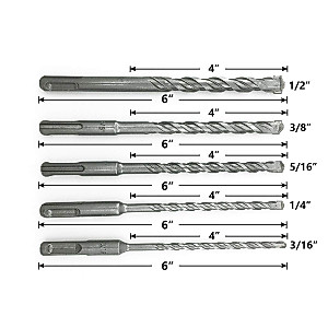 SPKLINE 5 Pcs SDS-Plus Rotary Hammer Drill Bit Set 3/16",1/4",5/16",3/8",1/2" Diameter,Tungsten Carbide Tip SDS+ Impact Drill Bits for Concrete Brick Block Mortar Stone and Other Masonry