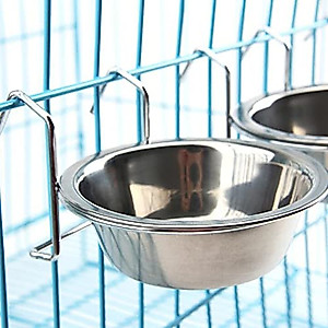 Generic 2 Sets Stainless Steel Pet Feeder Hanging Parrot Bowls Dog Water Container Bird Cage Accessories for Pet Dog Cat Bird Size M