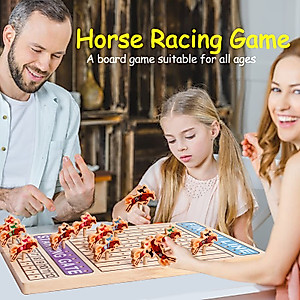 BEAUAM Horse Racing Board Game Wooden Challenge Toy Poker with 11 Durable Horses Dice & Cards for Kids Family Game Brain Teaser Gamble Game Chess