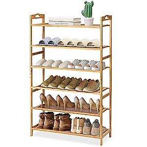 HOMMPA Bamboo Shoe Rack for Closet 6 Tier Shoe Organizer with Adjustable Shelves Solid Wood Shoe Shelf for Entryway Holds 18-24 Pairs Shoe Rack Organizer for Living Room Bedroom Bathroom
