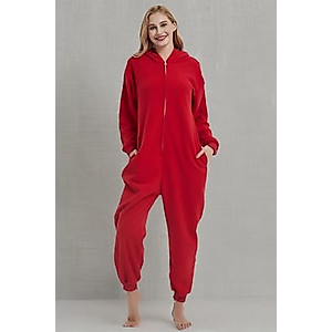 Sqlszt Onesie Adult,Animal One Piece Pajamas,Unisex Zip Up Cosplay Costume for Hollaween Christmas Women Men Red M