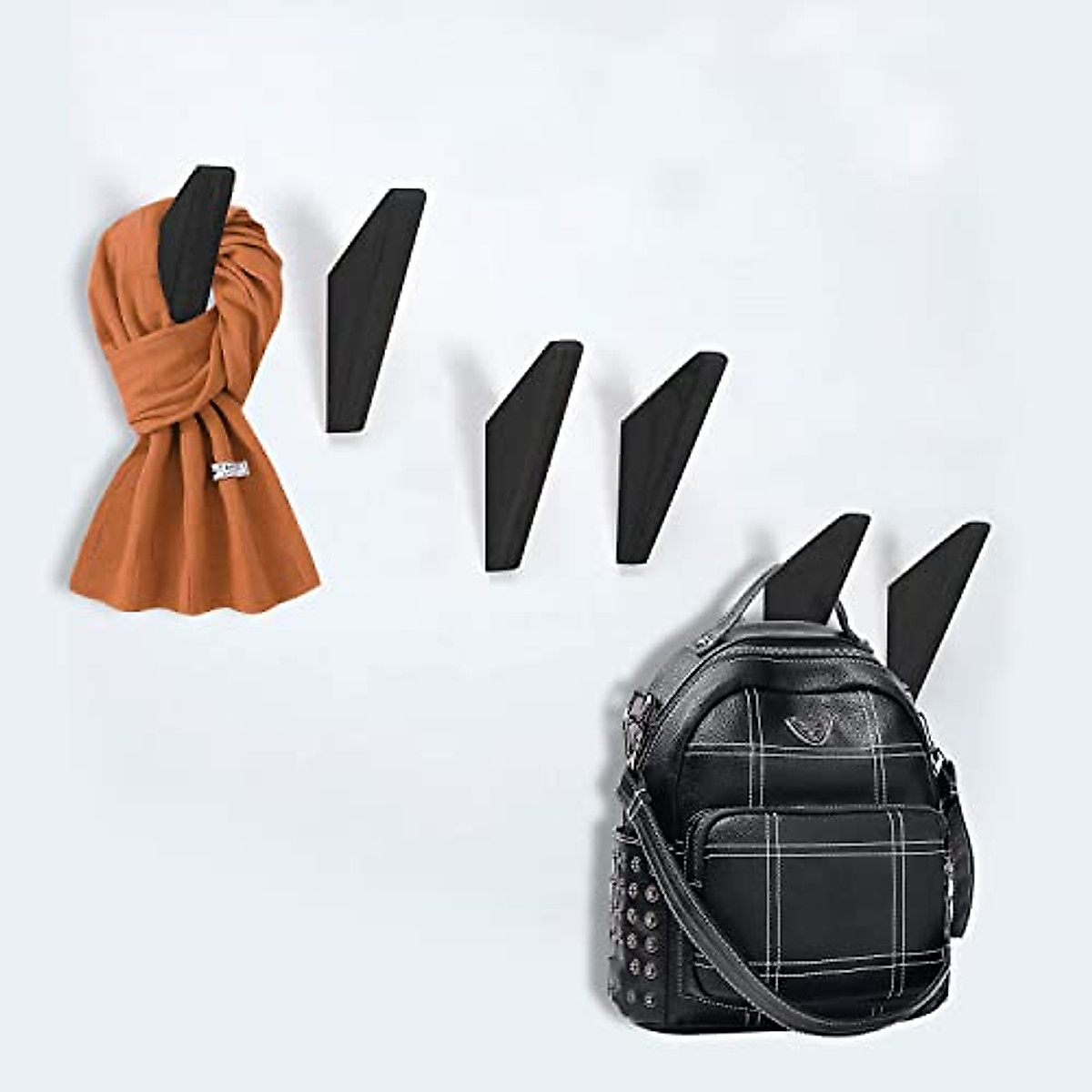 BIGLUFU Wooden Coat Hooks, 6 Packs Natural Wooden Coat Racks, Wall Mounted Single Wall Wood Hook Rack, Minimalist Heavy Duty Robe Hook Hat Rack Black