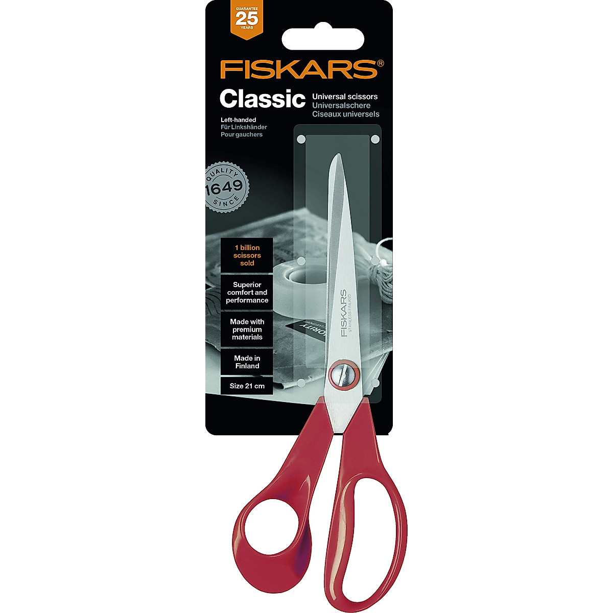 Fiskars 6411501985019 Left-Handed General Purpose, Scissors Length: 21 cm, Quality Steel/Synthetic Material, Classic, one, Red