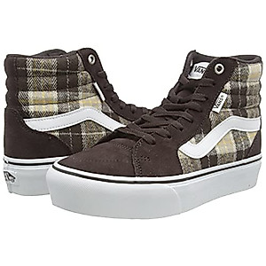 Vans Women's Hi-Top Platform Sneaker, Suede Plaid Mix Brown/White, 8