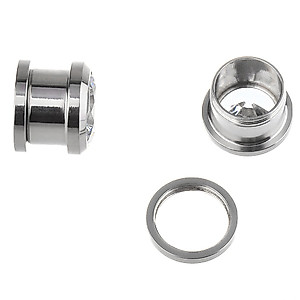 IPINK Punk Pair 8g- 1/2 Inch Stainless Steel Cubic Zirconia Screw Tunnels Ear Stretcher Plugs Piercing Gauge