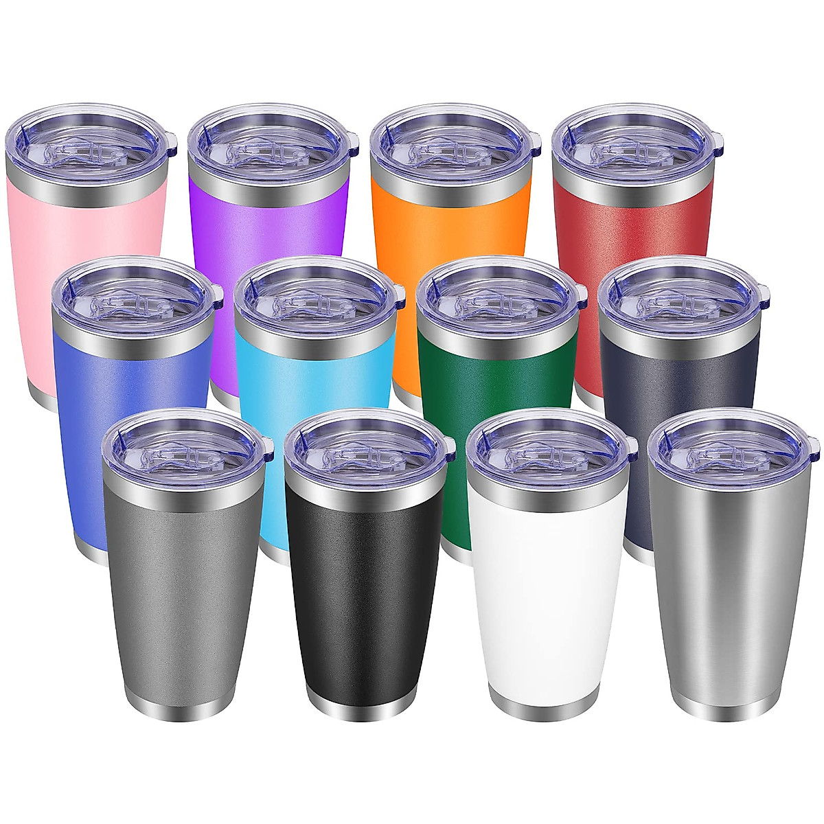 VEGOND 20oz Tumbler with Lid and Straw Stainless Steel Tumbler Cup Bulk Vacuum Insulated Double Wall Travel Coffee Mug Powder Coated Coffee Cup(Mix 12 Pack)