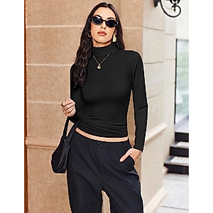 Ekouaer Women's Turtleneck Long Sleeve Shirts Fall Fashion Lightweight Base Layer Solid Slim Fit Thermal Underwear Tops Black XL