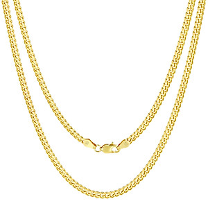 Nuragold 10k Yellow Gold 3.5mm Solid Miami Cuban Link Chain Pendant Necklace, Mens Womens Jewelry 16" 18"" 20" 22" 24" 26" 28" 30"