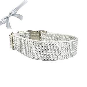 Rhinestone Dog Collars, Bling Dog Collars, Custom Pet Dog Collars for Small Medium Large and Giant Breeds Dogs (XXLarge 1 1/2 x 27-38")