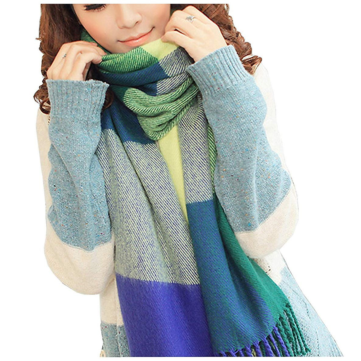 YSense Women's Long Plaid Blanket Scarf Chunky Oversized Winter Fall Warm Scarf Big Tartan Scarves Wrap Shawl Ladies Gifts