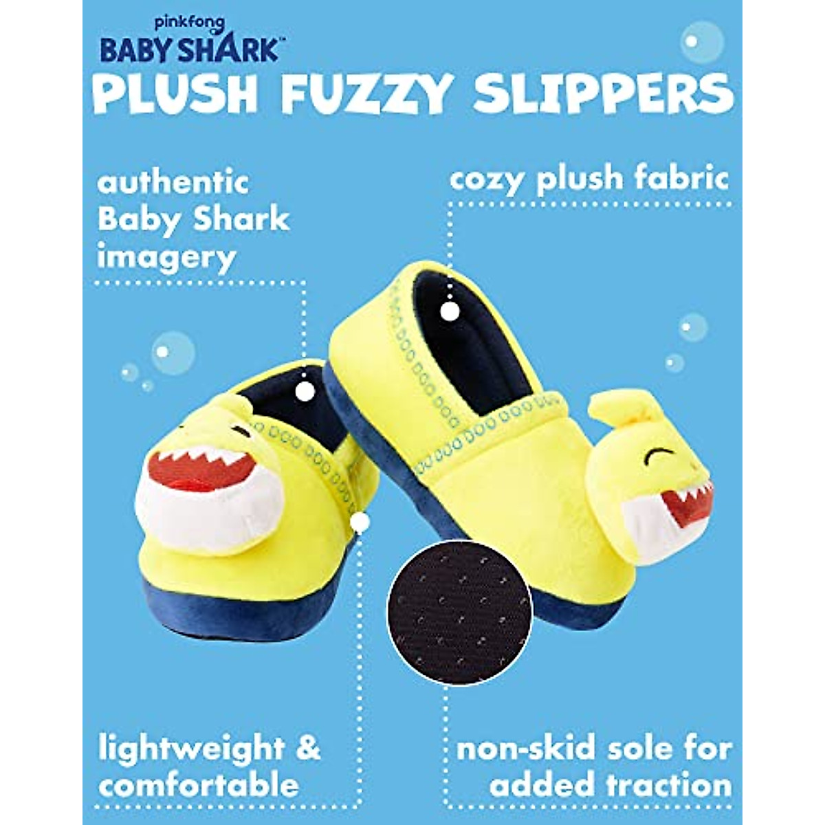 Nickelodeon Kids Baby Shark Slippers - Baby Shark Plush Slip-On Fuzzy Slippers (Boys/Girls), Size 7-8 Toddler, Yellow
