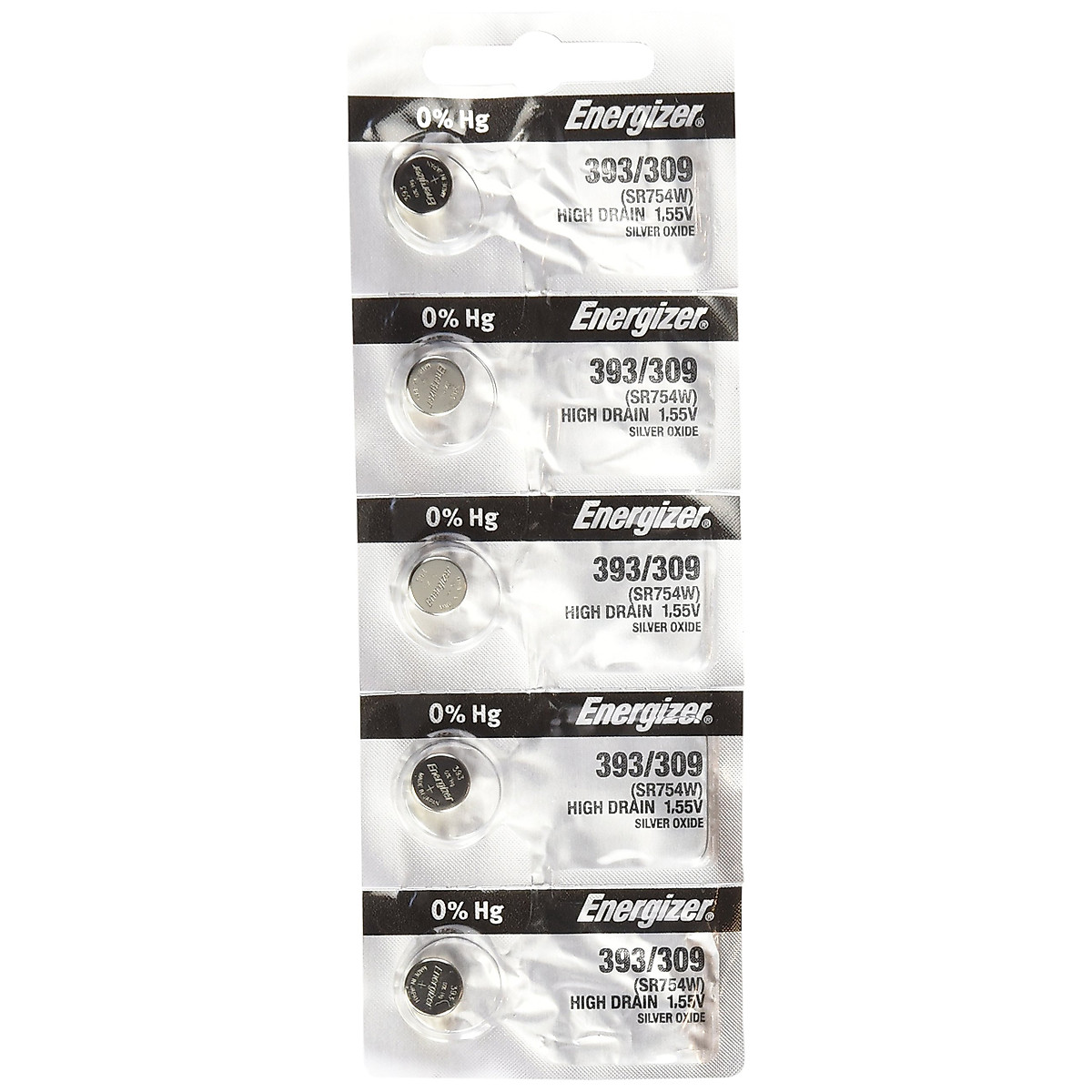 Energizer SR754W 393 Silver Oxide Watch Battery 5 Pack