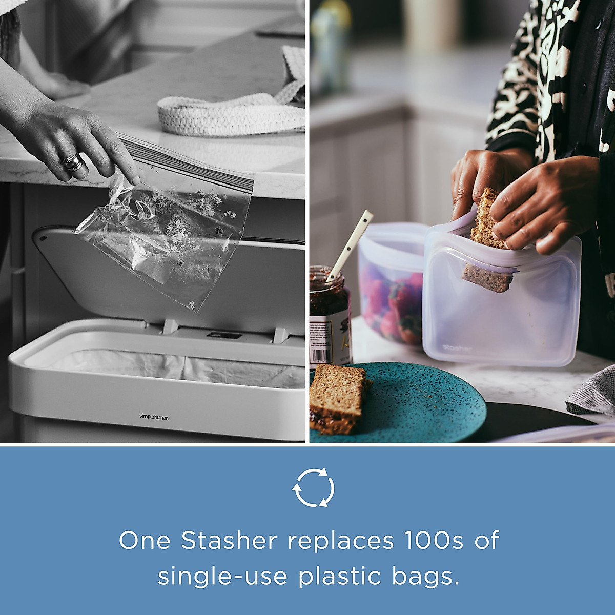 Stasher Silicone Reusable Storage Bag, 1/2 Gallon (Clear) | Food Meal Prep Storage Container | Lunch, Travel, Makeup, Gym Bag | Freezer, Oven, Microwave, Dishwasher Safe, Leakproof