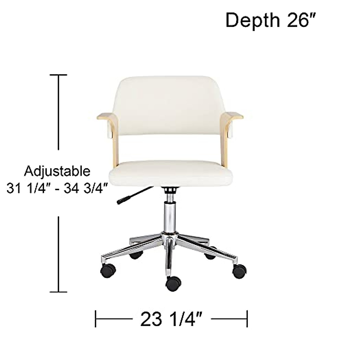 Studio 55D Milano White and Natural Wood Modern Adjustable Swivel Office Chair
