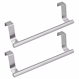2Pcs Stainless Steel Over Door Towel Bar Storage Hanger Organizer for Cabinet or Cupboard, Over Kitchen Cabinet Door Towel Bar Holder for Hand, Dish, and Tea Towel Rack, Inside or Outside Doors(36cm)