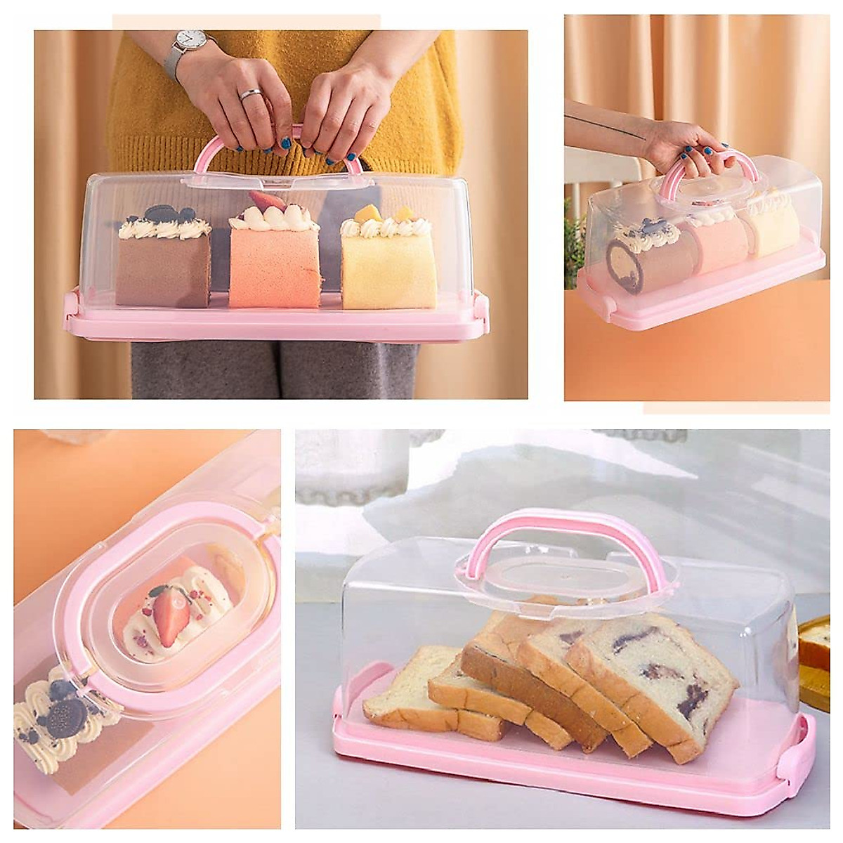 14 inch Square Cake Carrier Holder With Lid and Handle,Reusable Cupcake Package Box Perfect for Transporting Cakes,Pie,Toast,Desserts