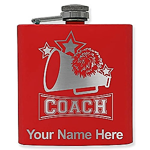 6oz Stainless Steel Flask, Cheerleading Coach, Personalized Engraving Included (Red)