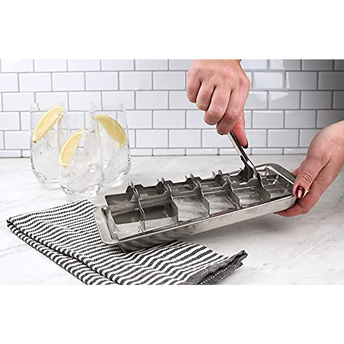 RSVP International Endurance® Vintage Inspired Ice Cube Tray, 11" | Retro Design for Bars & Kitchens | Levers Remove Cubes | Heavy Duty Stainless Steel | Dishwasher Safe