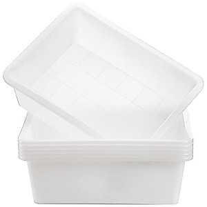 Dicunoy 6 Pack Commercial Bus Tubs, 9L Plastic Dish Pan Basin, White Rectangle Wash Basins Bus Box for Washing Dishes in Sink, Organizer Boxes for Art Supplies, Toys, Foods, 14" L x 11" W x 4.5" H