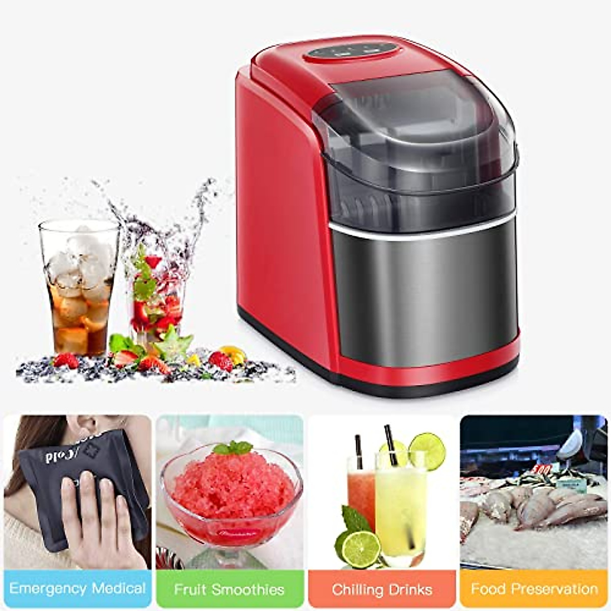 Antarctic Star Ice Maker Machine Countertop,Portable Automatic 9 Ice Cubes Ready in 8 Minutes,Makes 26 lbs of Ice per 24 Hours,Self-Clean,See-Through Lid for Home/Bar/Party (Stainless Steel)