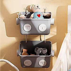 TWISBAY Bath Toy Storage Organizer Basket - 2-Pack Wall Mounted Hanging Shower Caddy Shelf with Hooks No Drilling Adhesive Robot Modeling Kitchen Storage Rack