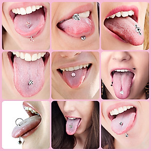 CrazyPiercing Assorted Tongue Rings, 14G Stainless Steel Tongue Piercing Rings Assorted Barbell bar Nipple Cute Tongue Rings for Women Men（13PCS）