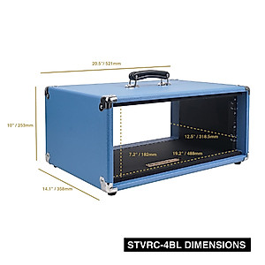 Sound Town Vintage 4U Amp Rack Case, 12.5" Depth with Rubber Feet, Dust Cover, Kickstand, Beau Blue (STVRC-4BL)