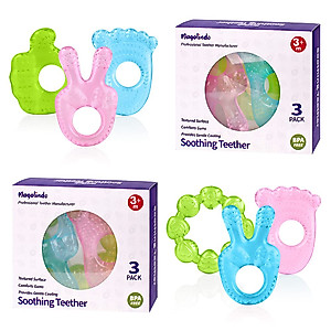 3-Pack Water Teether, Soothing Teether Set, Baby Teething Toys 02, Blue/Pink/Green