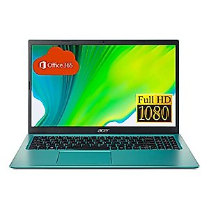 Acer Aspire Thin and Light Laptop, 15.6" FHD Display, Intel Celeron Dual-Core N4500 Processor, 8GB RAM, 256GB SSD, Webcam, WiFi, HDMI, Bluetooth, Windows 10, Electric Blue + One Year Office365