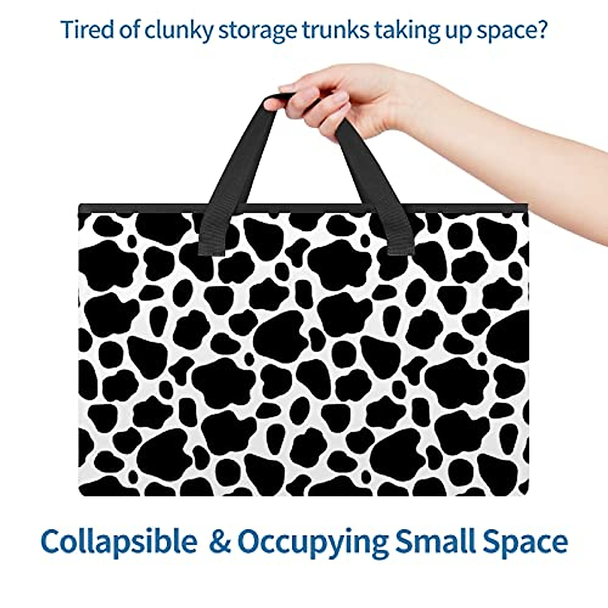 GACTIVITY Black And White Cow Print Car Trunk Organizer,Collapsible Cargo Storage Tote Bag,Non Slip,3 Divider Compartments, Automotive Interior Accessories for Auto SUV Truck Vehicle Picnic Camping