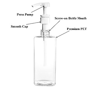 Okllen 12 Pack 16 Oz Plastic Pump Bottles, Empty Refillable Container Liquid Soap Dispenser for Shampoo, Lotion, Cleaning Products, Kitchen, Bathroom, Clear Square