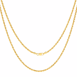Nuragold 14k Yellow Gold 2.5mm Solid Rope Chain Diamond Cut Link Pendant Necklace, Mens Womens Jewelry 16" 18" 20" 22" 24" 26" 28" 30"