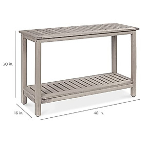 Best Choice Products 48in 2-Shelf Eucalyptus Wooden Console Table Indoor Outdoor Multifunctional Buffet Bar Storage Organizer w/Foot Sliders - Gray
