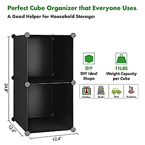 C&AHOME Cube Storage, 2-Cube Organizer Units, Plastic Closet Storage Shelves, DIY Book Shelf, Modular Bookcase, Cabinet Ideal for Bedroom, Living Room, Home Office, 12.4" L x 12.4" W x 24.8" H Black