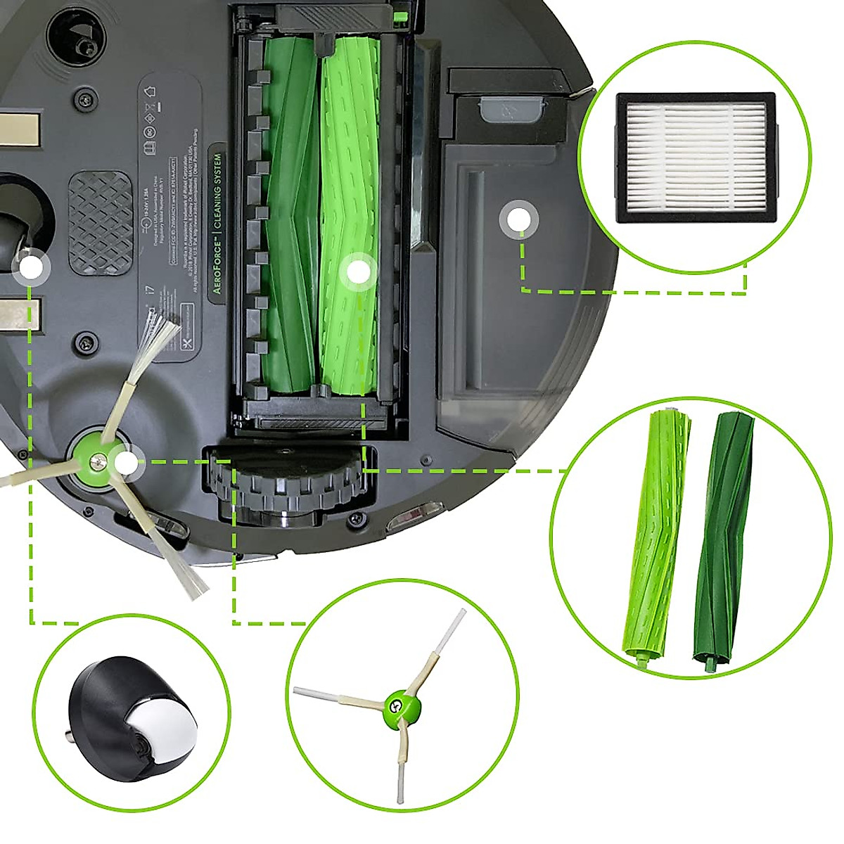 Replacement Parts Accessories for iRobot Roomba i7 j7 i6 i8 i3 i4 i1 e5 e6 I E Series Vacuum Cleaner Includes 1 Pack Roller Brush,Front Caster Wheel,and 3 Pack Filter,Side Brush