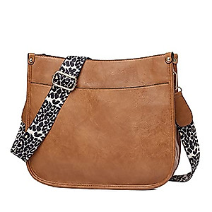 Women Shoulder Bag Vintage Crossbody Purse Handbag with Leopard Guitar Strap Hobo Satchel Bag, Brown
