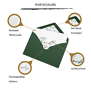 Cardirate Thank You Cards with Green Envelopes and Stickers,Pack of 50,4x6 Inch Design,for Small Business,Graduation,Baby Shower,Bridal Shower, Funeral