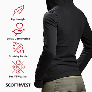 SCOTTeVEST Glow Hoodie for Women - 18 Hidden Pockets - Lightweight Zip Up Sweatshirt for Travel & More (Midnight, M1)