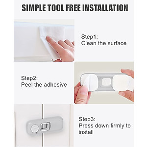 5 Pack Child Proof Refrigerator Lock, Fridge, Cabinets, Freezer Door Lock Apply to Max 1"(25mm) Sealing Strip for Toddlers and Kids, No Tools Need or Drill - Grey Updated