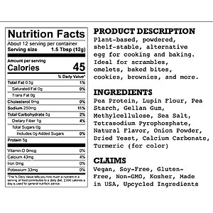 AcreMade Plant-Based Egg Substitute, Vegan Egg Powder, 1 Dozen Eggs, Gluten Free, Shelf Stable, Soy-Free, Natural Egg Replacement, 5 Grams of Pea Protein Per Serving, Cholesterol Free
