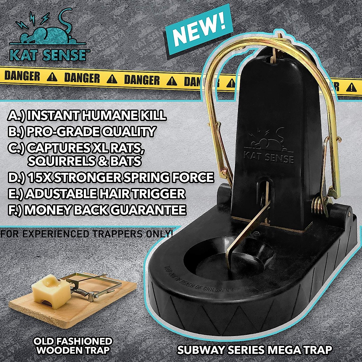 Kat Sense XXL Large Rat Traps, Not All Rodent Traps are Created Equal & This Heavy-Duty Spring Trap Will Prove It - Reusable Pest Control Trap for Rats, Squirrels, and Chipmunks 2 Pack