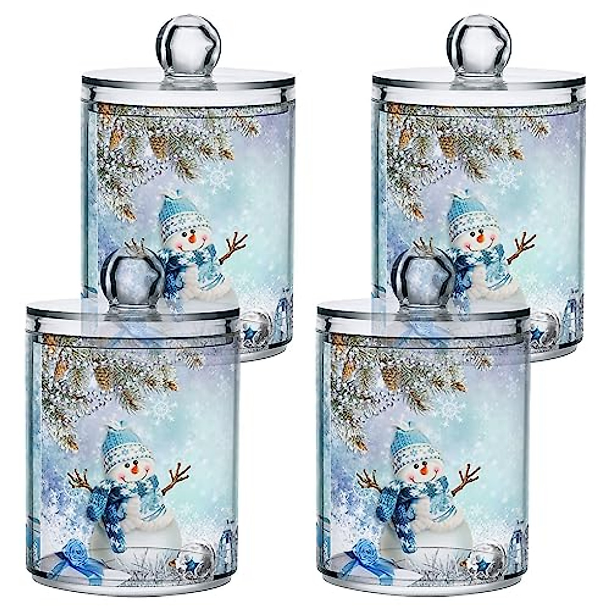 Gredecor Christmas Winter Qtip Holder Dispenser 2 Pack Snowman Snowflake Pine Cones Gifts Bathroom Decorative Storage Canister Holder Counter Vanity Organizer for Cotton Ball Swabs Pads Floss