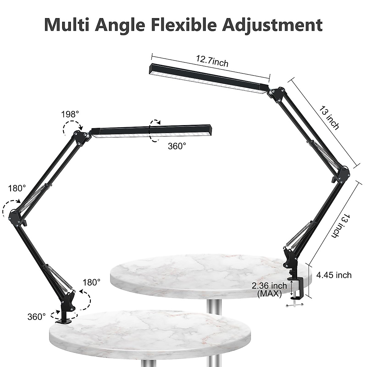 ODOM Desk Lamp, Swing Arm Desk Lamps with Clamp, 10 Brightness for Desk Light, Eye-Caring Desk Lamps for Home Office, Upgraded 12V Adapter with Memory Function