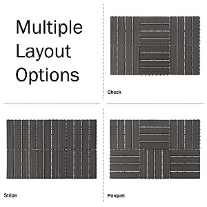 Interlocking Deck Tiles - 6-Pack 11.6-in Wood Plastic Composite All-Weather Outdoor Flooring Balcony Poolside or Patio by Pure Garden (Gray)