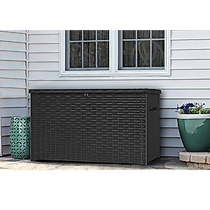 Keter XXL Java 230 Gallon Resin Rattan Look Large Outdoor Storage Deck Box for Patio Furniture Cushions, Pool Toys, and Garden Tools