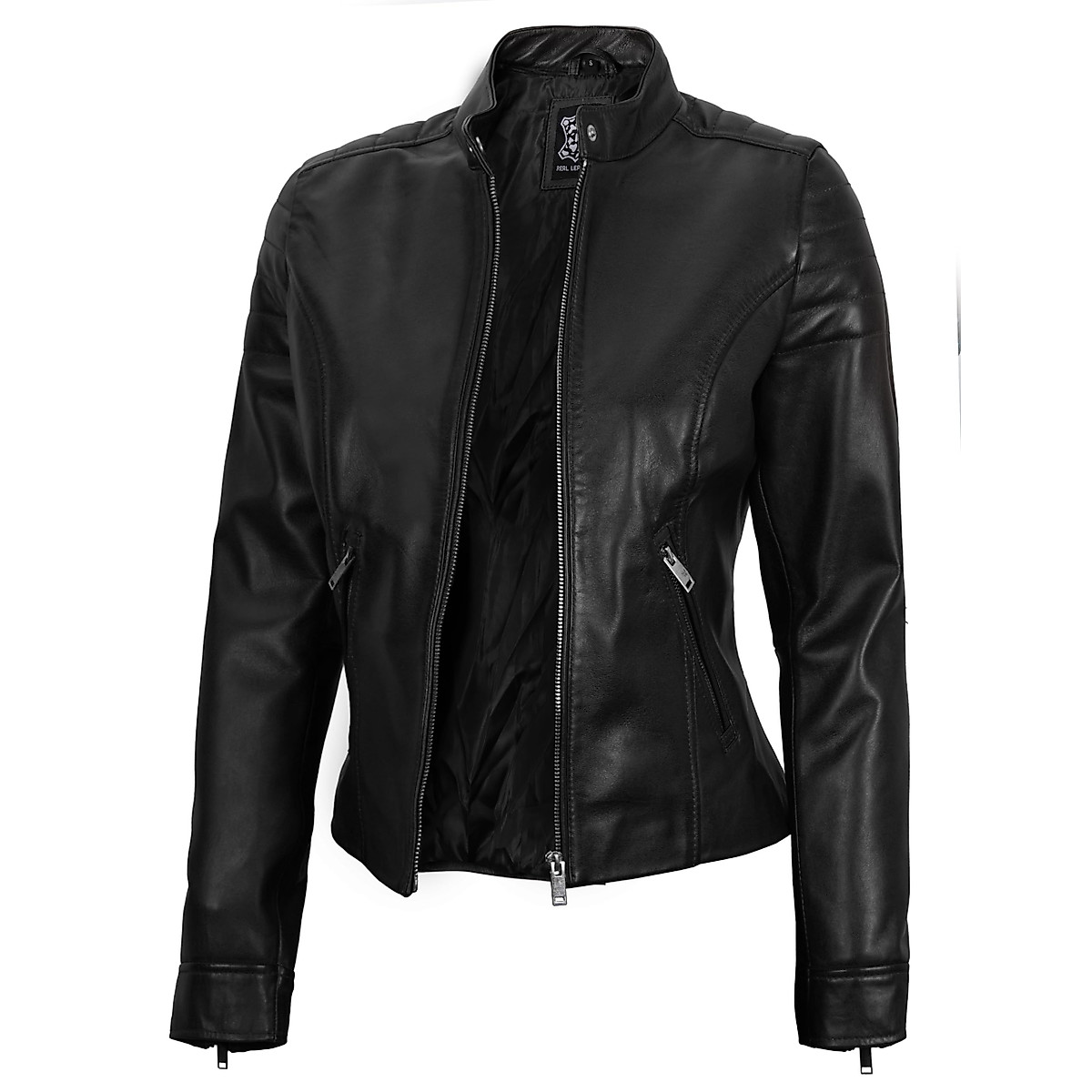 Blingsoul HRF Real Lambskin Black Leather Jackets For Women | [1309743] Carrie Black, M