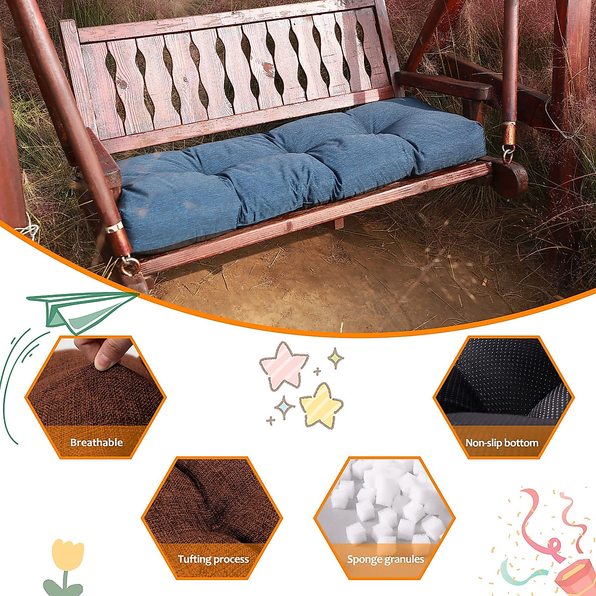 RULAER Indoor/Outdoor 42 Inch Bench Cushion Non-Slip Tufted Patio Furniture Cushions Thickened Soft Kitchen Bench Pads(42x16x4, Brown)